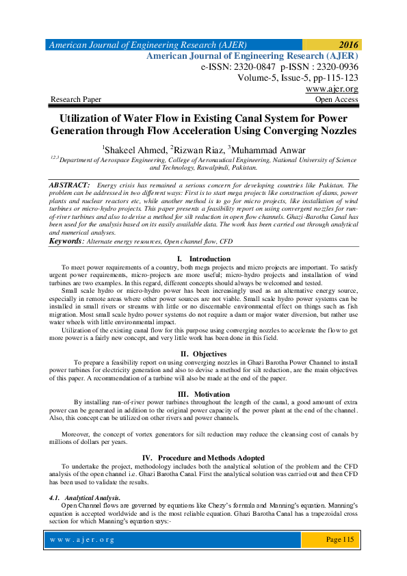 (PDF) Utilization of Water Flow in Existing Canal System for Power ...