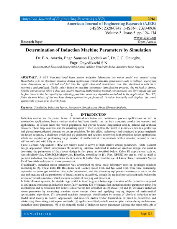 (PDF) Determination of Induction Machine Parameters by Simulation