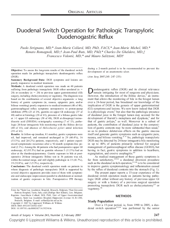 (PDF) Duodenal Switch Operation for Pathologic Transpyloric ...