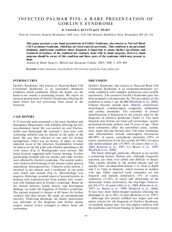 (PDF) Infected palmar pits: a rare presentation of gorlin's syndrome