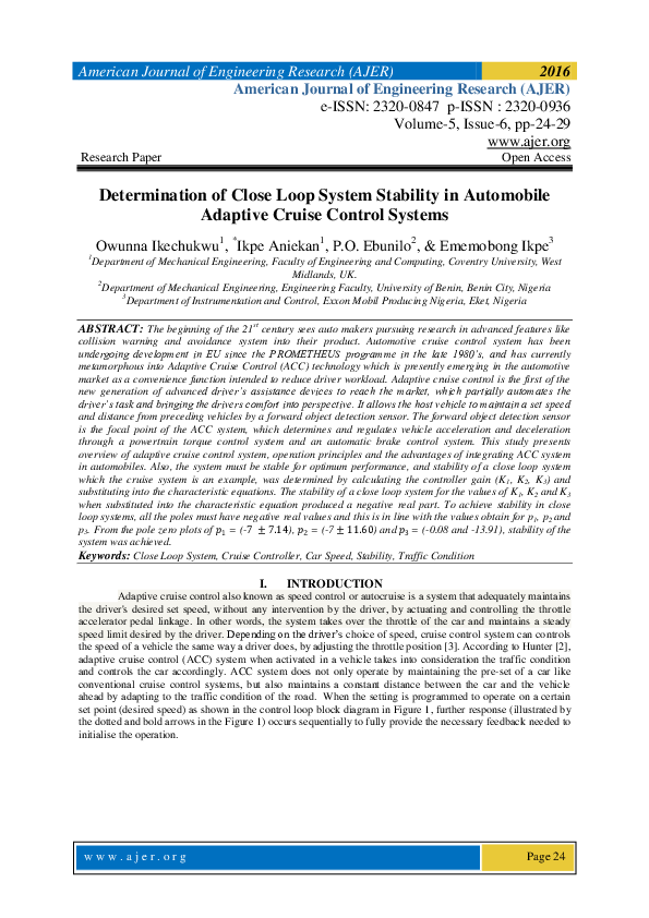 (PDF) Determination of Close Loop System Stability in Automobile ...