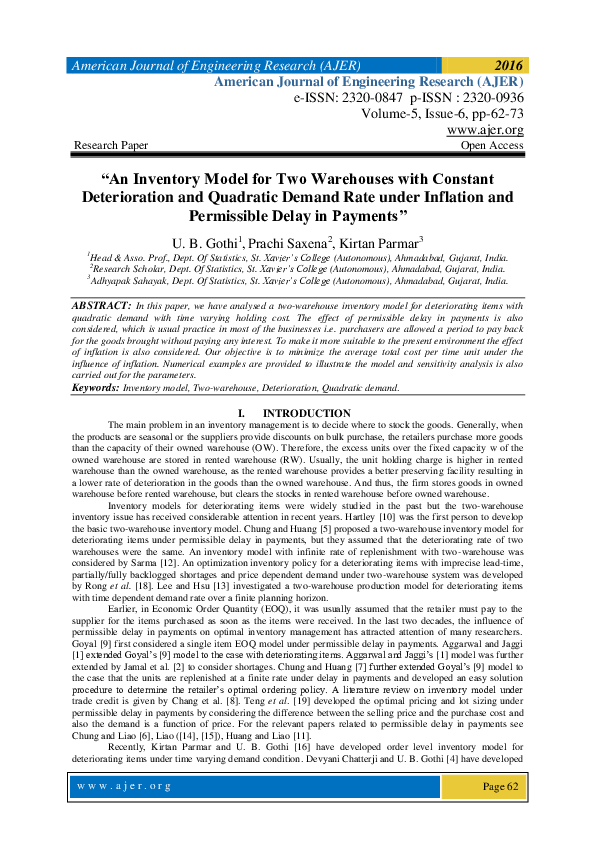 Pdf An Inventory Model For Two Warehouses With Constant
