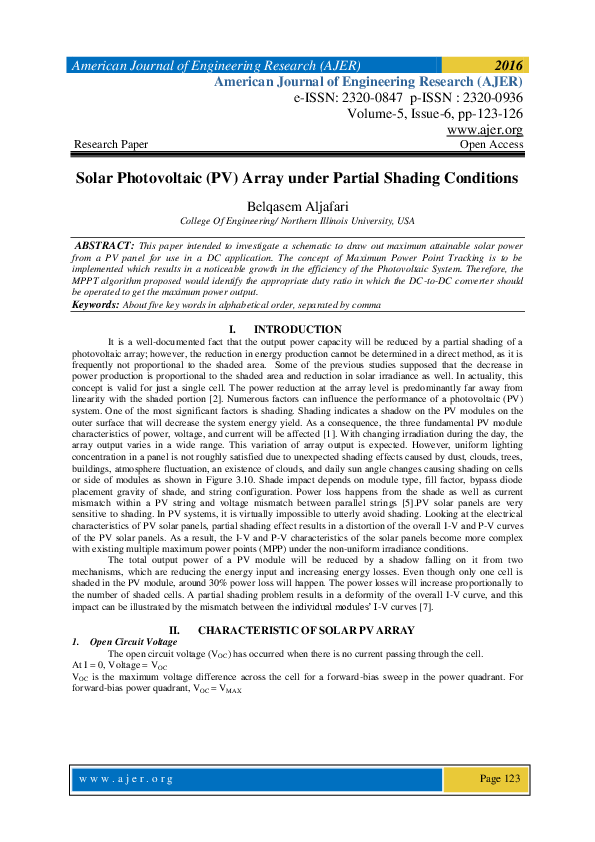 (PDF) Solar Photovoltaic (PV) Array under Partial Shading Conditions