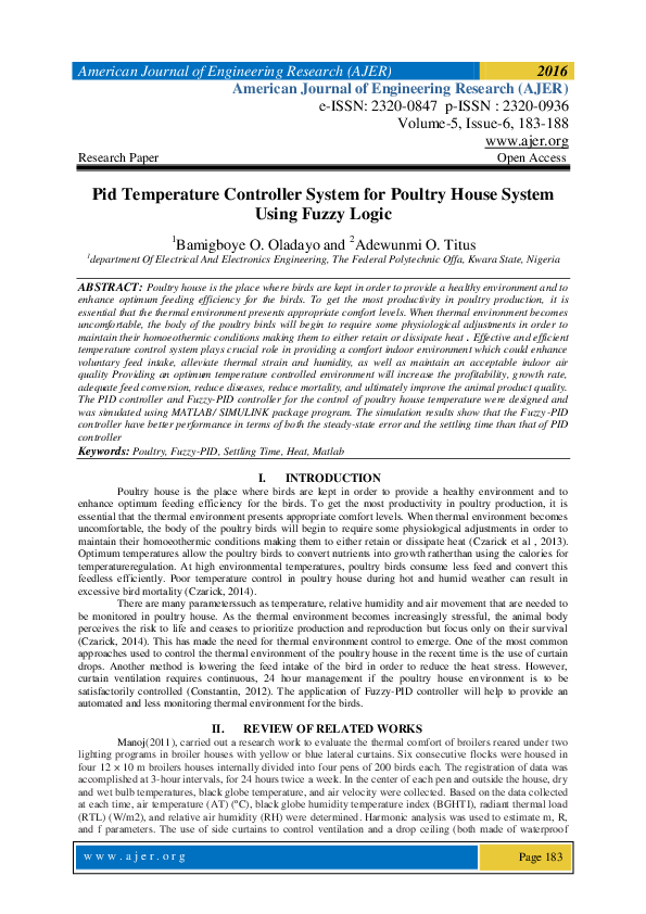 Pdf Pid Temperature Controller System For Poultry House System Using Fuzzy Logic