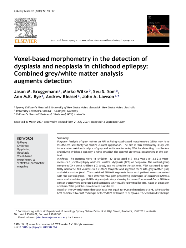 (PDF) Voxel-based morphometry in the detection of dysplasia and neoplasia in childhood epilepsy ...