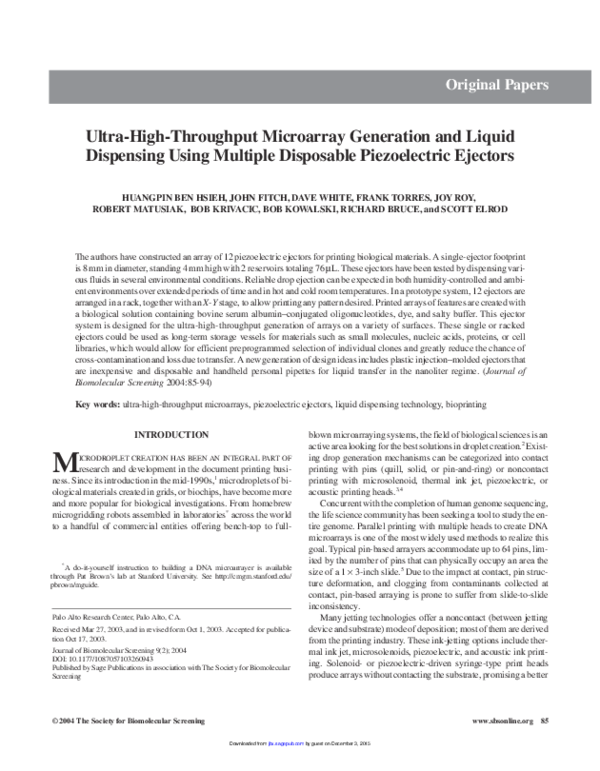 Pdf Ultra High Throughput Microarray Generation And Liquid Dispensing Using Multiple