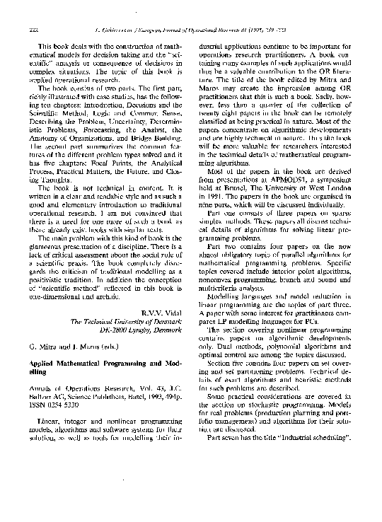 (PDF) Applied mathematical programming and modelling