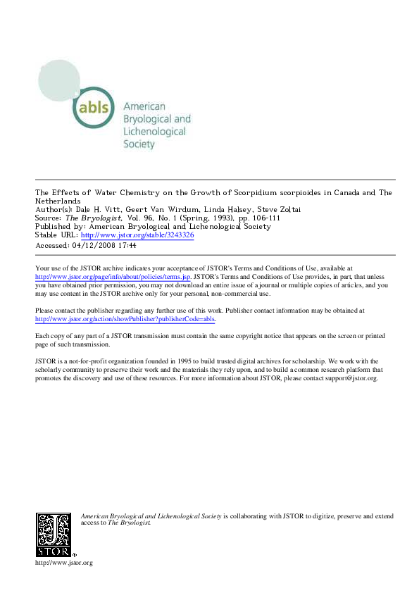 (PDF) The Effects of Water Chemistry on the Growth of Scorpidium ...