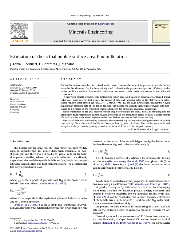 Pdf Estimation Of The Actual Bubble Surface Area Flux In Flotation