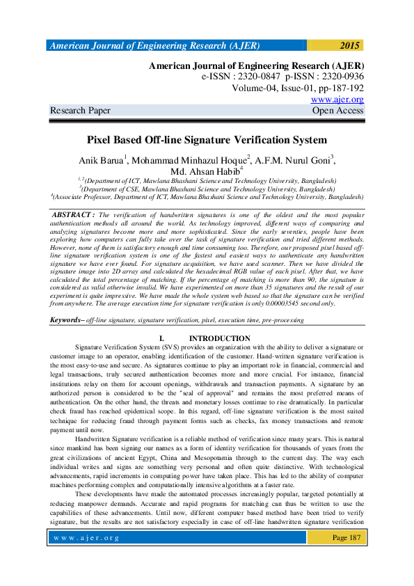 Pdf Pixel Based Off Line Signature Verification System