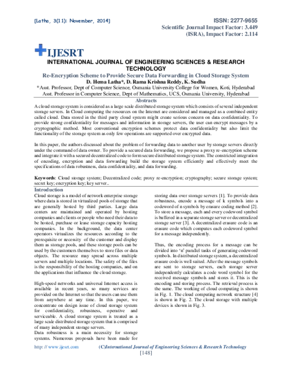 Re Encryption Scheme To Provide Secure Data Forwarding In Cloud Storage System
