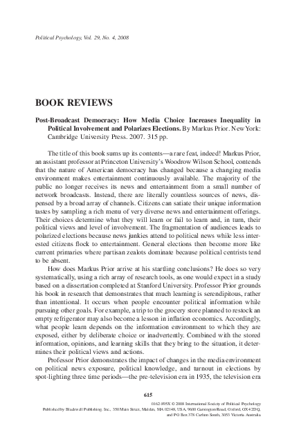 (PDF) Post-Broadcast Democracy: How Media Choice Increases Inequality ...