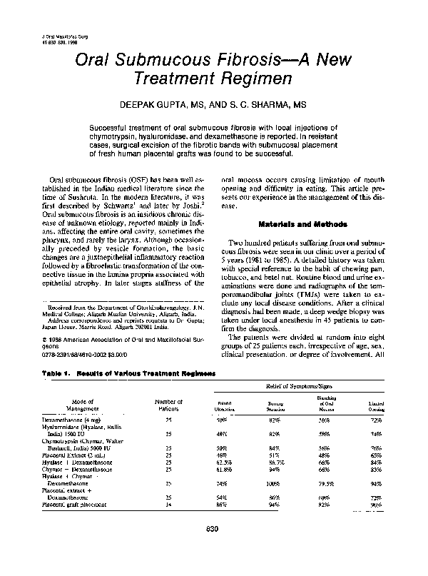 (PDF) Oral submucous fibrosis—A new treatment regimen
