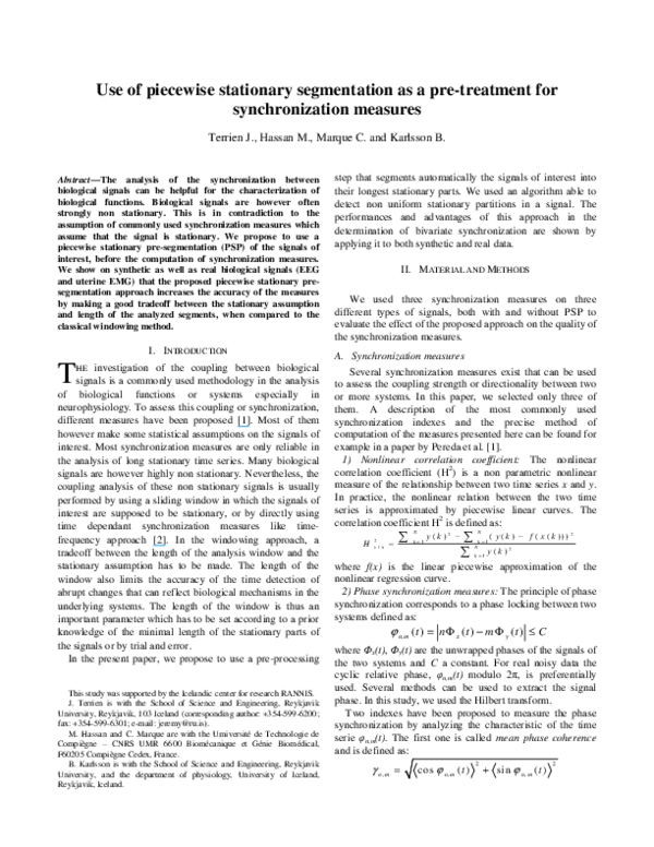 (PDF) Use of piecewise stationary segmentation as a pre-treatment for synchronization measures