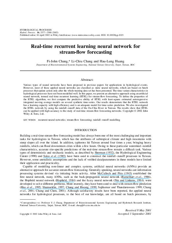 (PDF) Real-time recurrent learning neural network for stream-flow forecasting