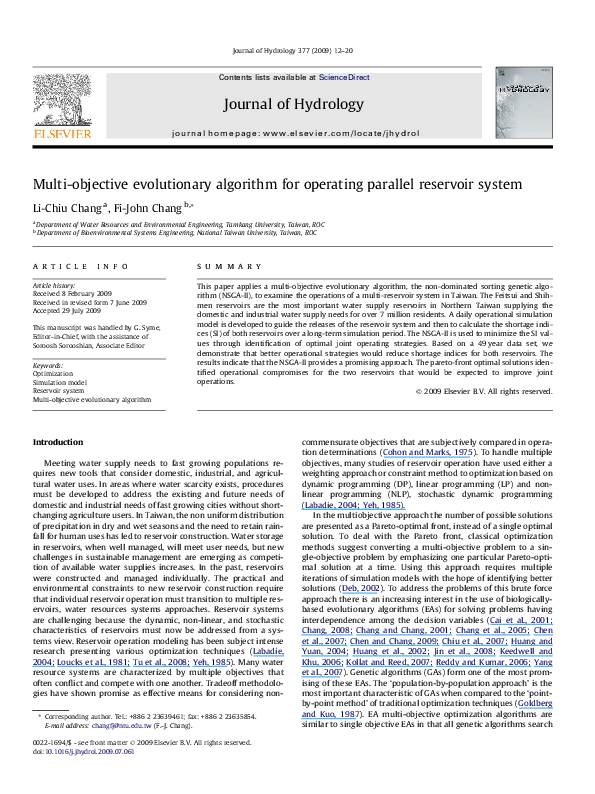 Pdf Multi Objective Evolutionary Algorithm For Operating Parallel Reservoir System