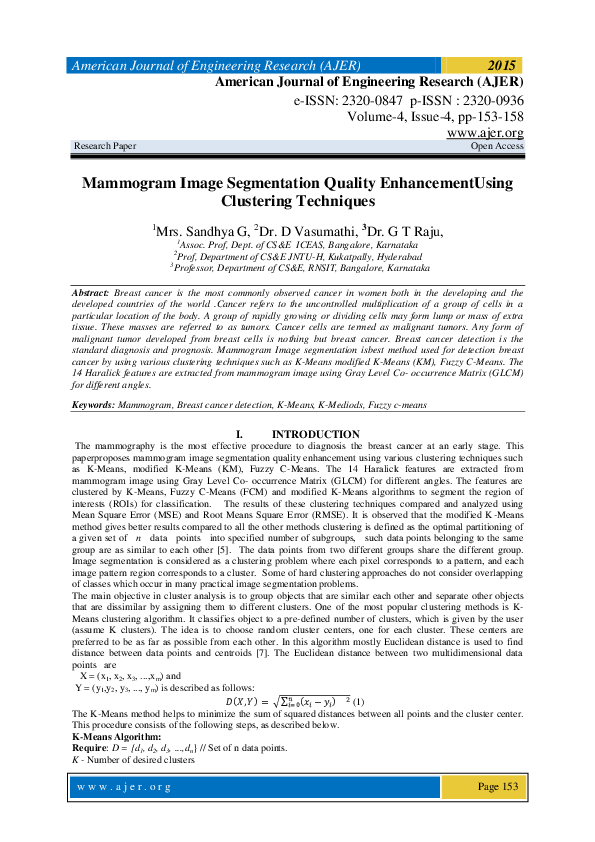 (PDF) Mammogram Image Segmentation Quality EnhancementUsing Clustering Techniques