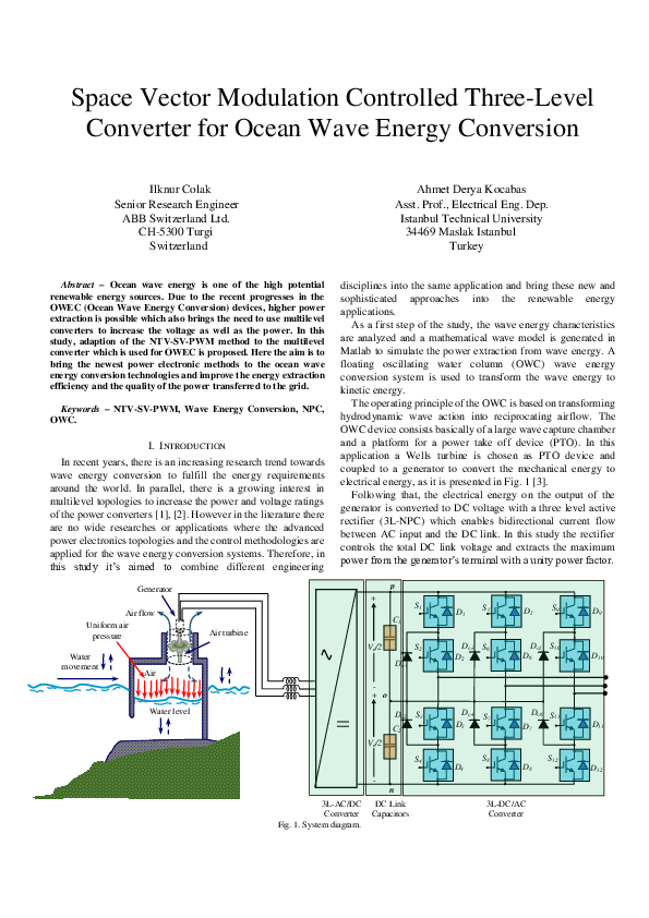 (PDF) Space Vector Modulation Controlled Three-Level Converter for Ocean Wave Energy Conversion