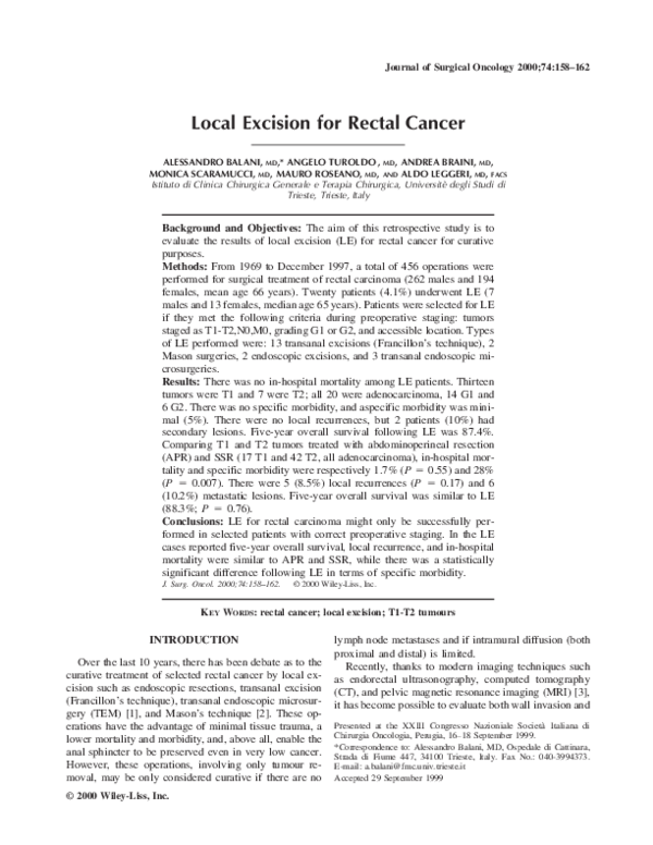 (PDF) Local excision for rectal cancer