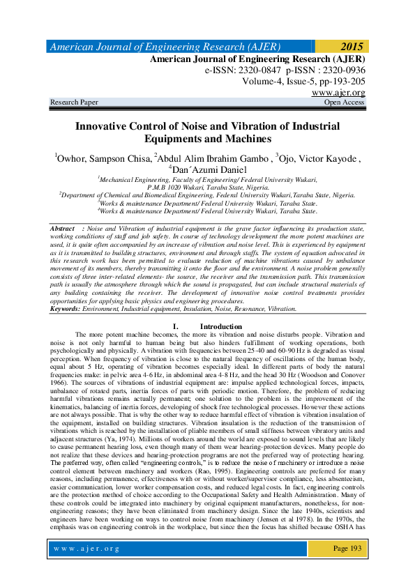 (PDF) Innovative Control of Noise and Vibration of Industrial ...