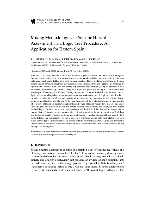 (PDF) Mixing methodologies in seismic hazard assessment via a logic ...