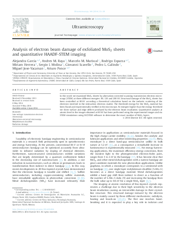(PDF) Analysis of electron beam damage of exfoliated MoS2 sheets and ...