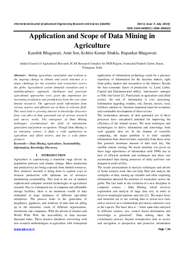 (PDF) Application and Scope of Data Mining in Agriculture