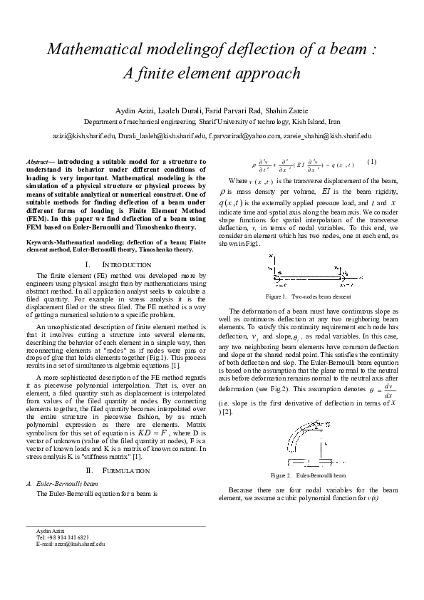 (PDF) Mathematical Modeling of Deflection of a Beam: A Finite Element ...