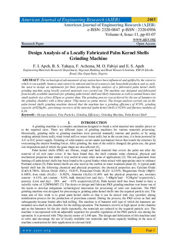 (PDF) Design Analysis of a Locally Fabricated Palm Kernel Shells ...