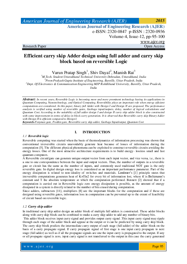 Pdf Efficient Carry Skip Adder Design Using Full Adder And Carry Skip