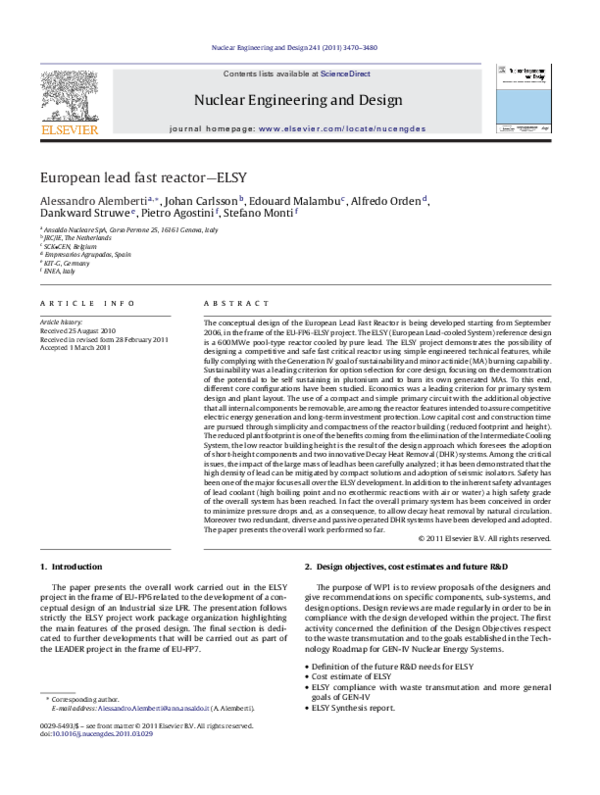 (PDF) European lead fast reactor—ELSY