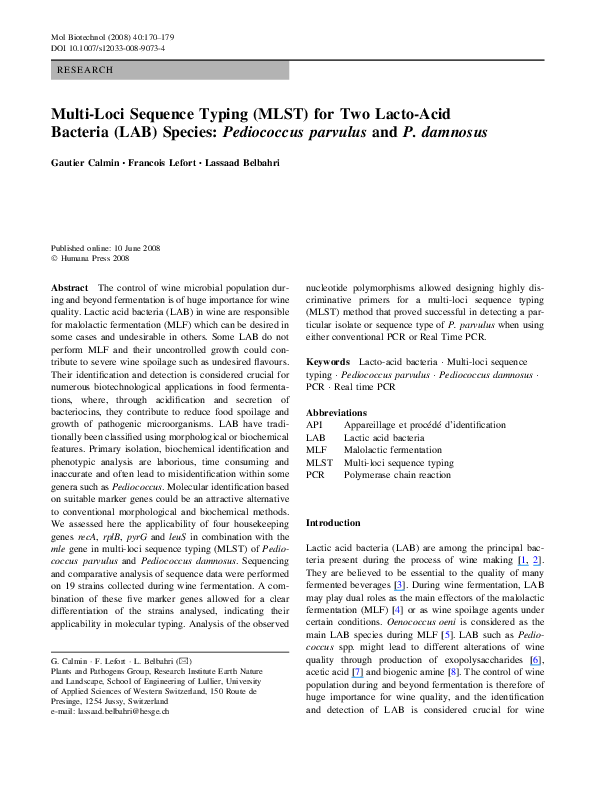 (PDF) Multi-Loci Sequence Typing (MLST) for Two Lacto-Acid Bacteria ...
