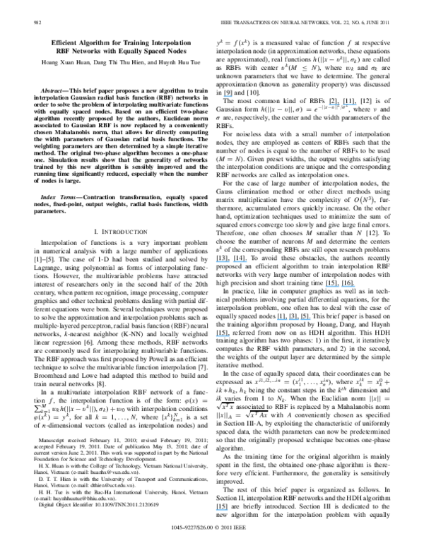 Pdf Efficient Algorithm For Training Interpolation Rbf Networks With
