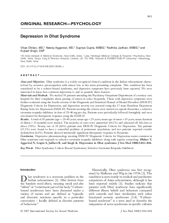 (PDF) Depression in Dhat Syndrome