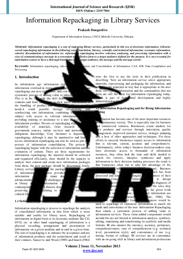 (PDF) Information Repackaging in Library Services