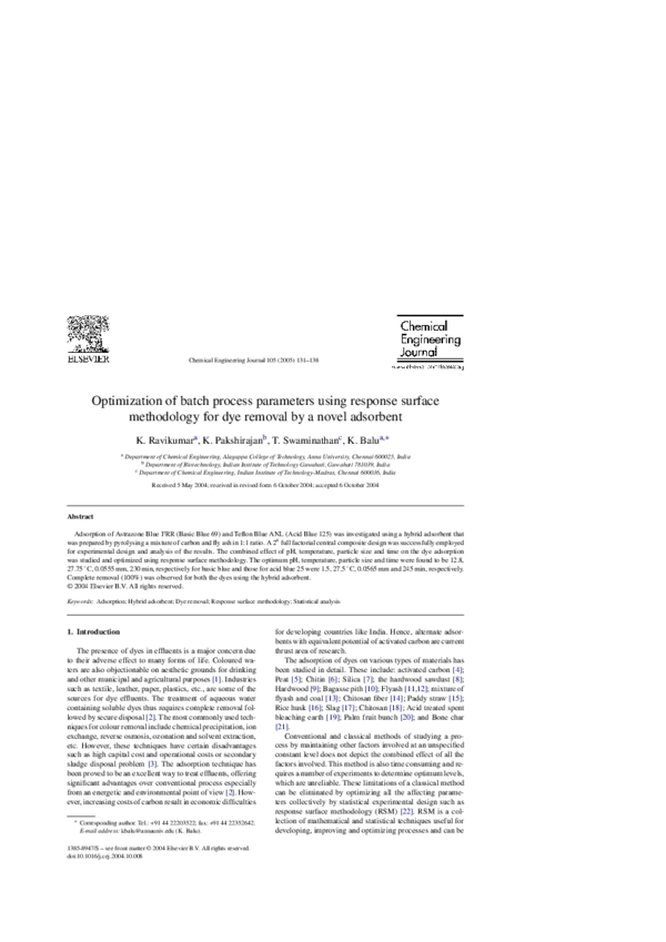 Pdf Optimization Of Batch Process Parameters Using Response Surface