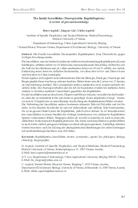 (PDF) The family Inocelliidae (Neuropterida: Raphidioptera): A review ...