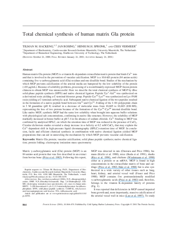 (PDF) Total chemical synthesis of human matrix Gla protein