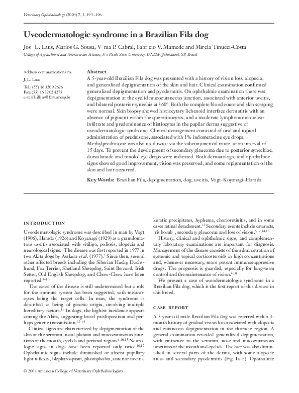 (PDF) Uveodermatologic syndrome in a Brazilian Fila dog