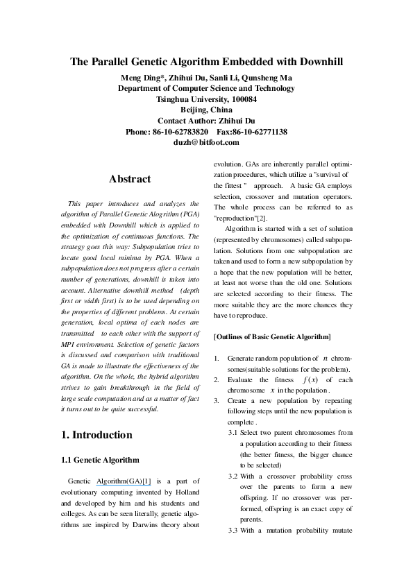 (PDF) The Parallel Genetic Algorithm Embedded with Downhill