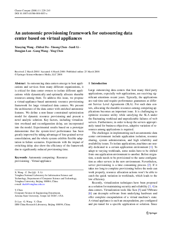 (PDF) An autonomic provisioning framework for outsourcing data center based on virtual appliances