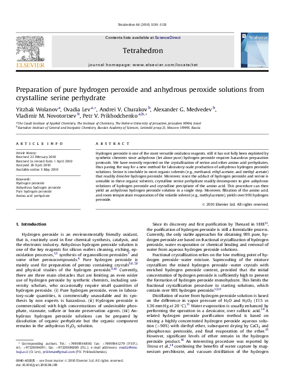 (PDF) Preparation of pure hydrogen peroxide and anhydrous peroxide ...