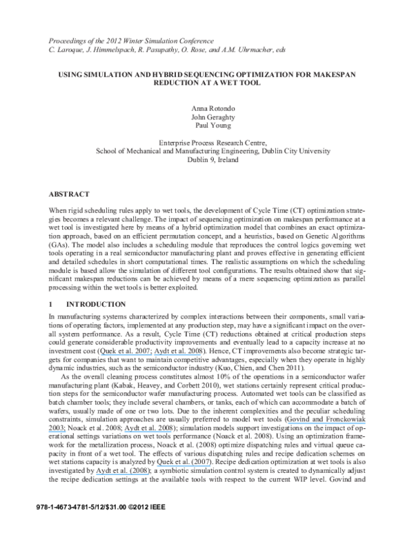 (PDF) Using simulation and hybrid sequencing optimization for makespan reduction at a wet tool