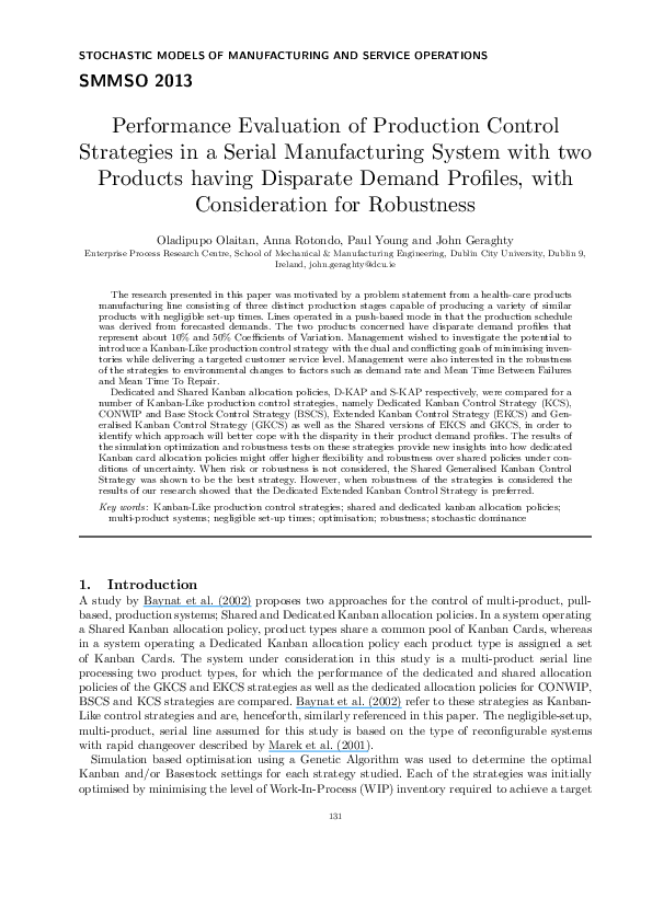 (PDF) Performance Evaluation of Production Control Strategies in a ...