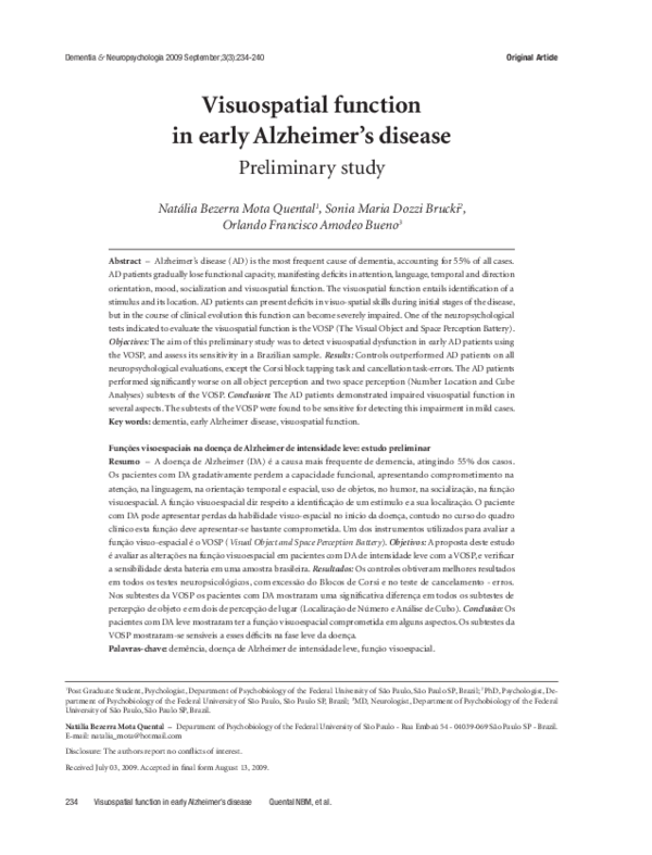 Visuospatial function in early Alzheimer's disease Preliminary study