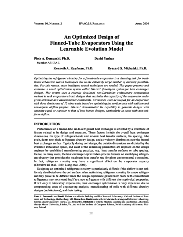 Pdf An Optimized Design Of Finned Tube Evaporators Using The Learnable Evolution Model