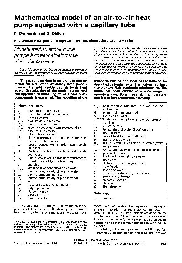 (PDF) Mathematical model of an air-to-air heat pump equipped with a ...