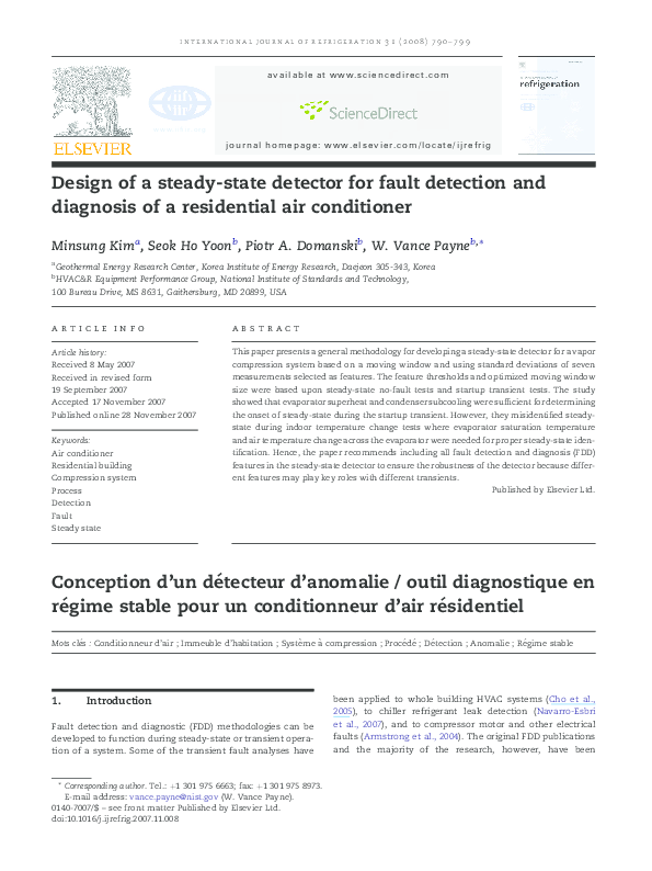 Pdf Design Of A Steady State Detector For Fault Detection And