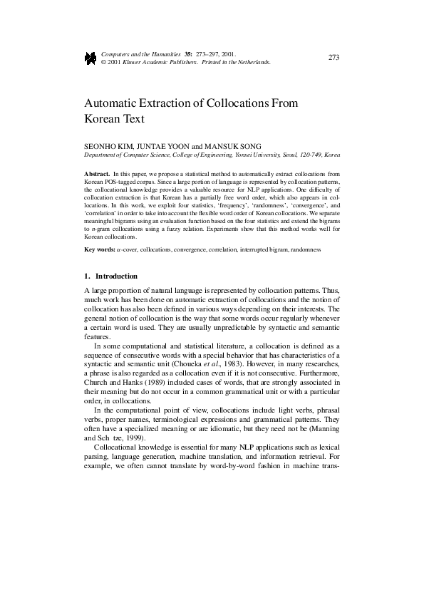 (PDF) Automatic Extraction of Collocations From Korean Text