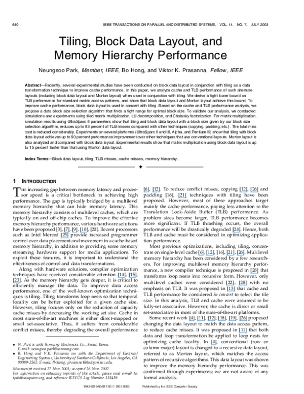(PDF) Tiling, Block Data Layout, and Memory Hierarchy Performance